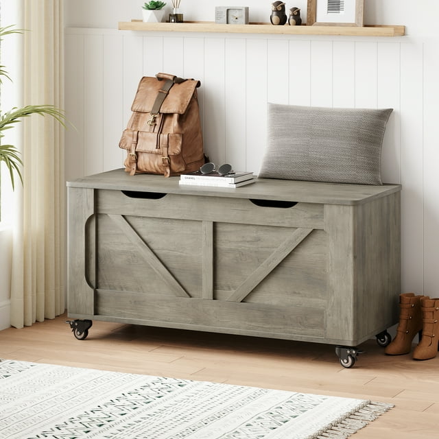 39.4" Storage Chest, Kids Wood Large Toy Box, Storage Bench with Safety ...