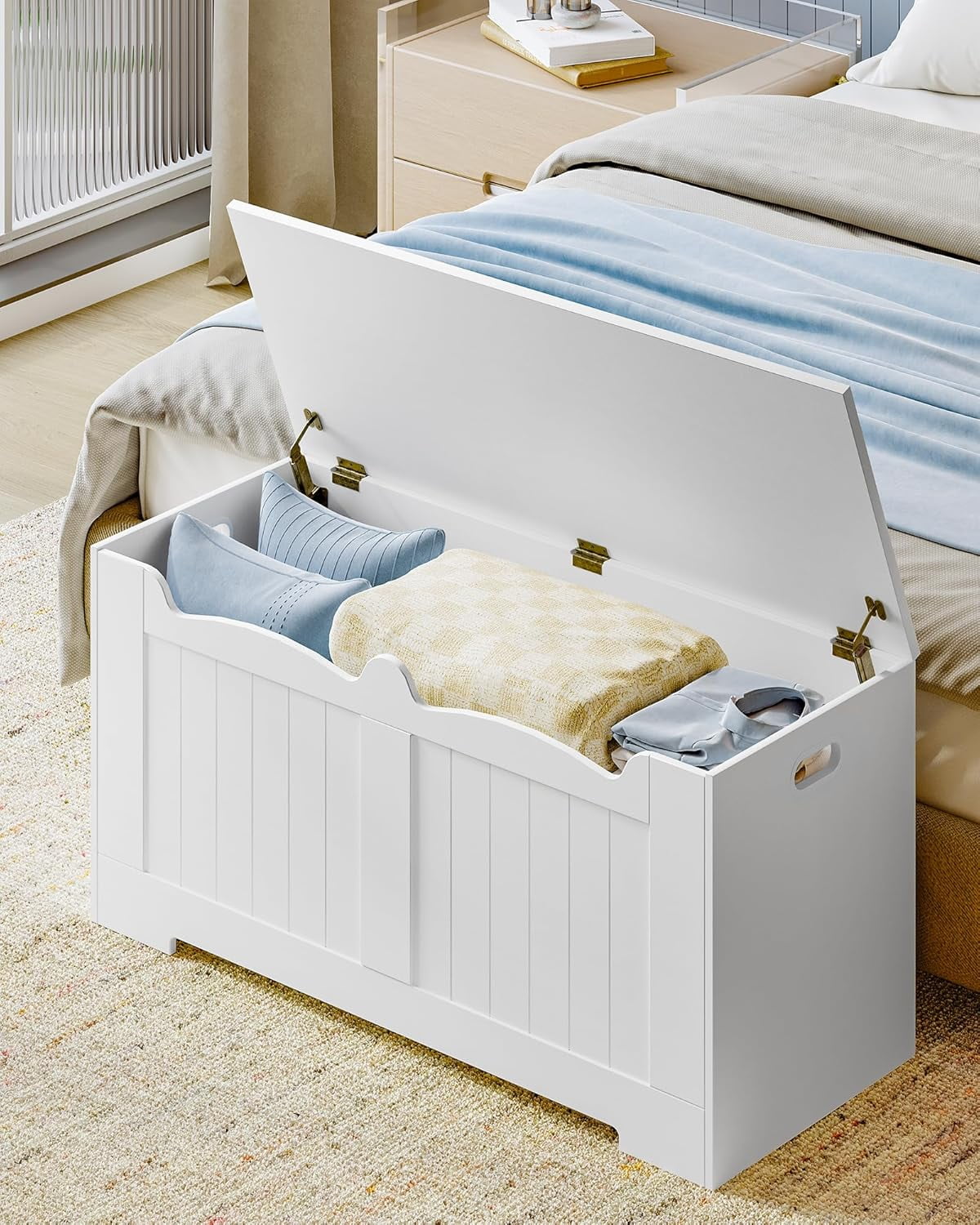 39.4" Storage Chest, Storage Bench Trunk with 2 Hinges, Wooden Box ...