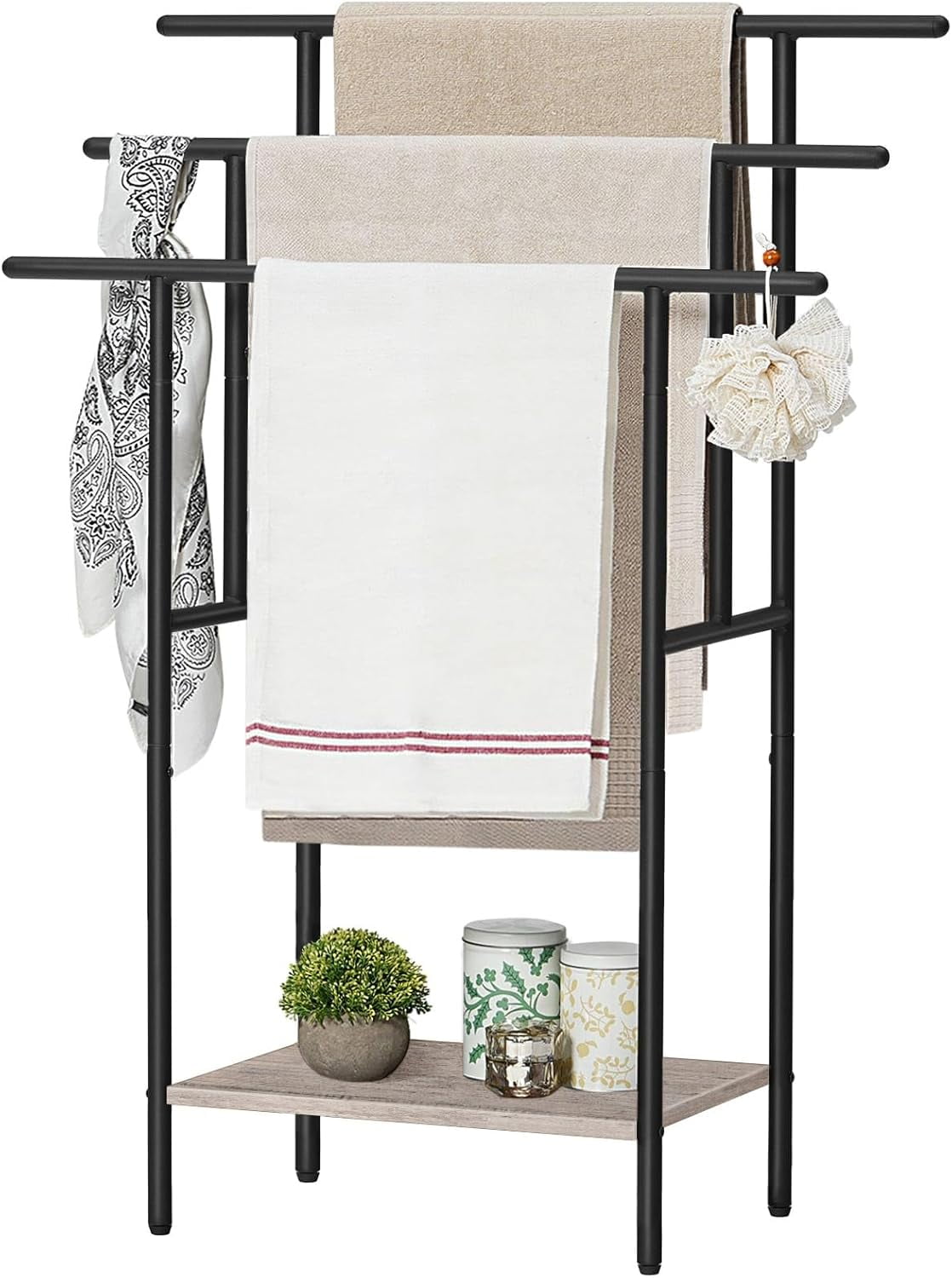 39.4" Tall Freestanding Towel Rack for Bathroom, 3 Tier Stepped Blanket ...