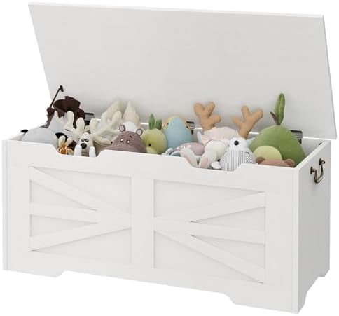 39.4" Toy Chest, Large Storage Chest with Safety Hinge, Kids Wooden Toy ...