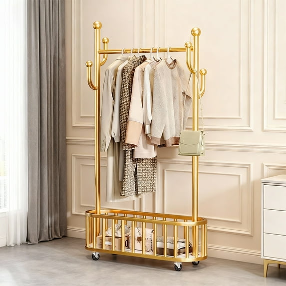 39.4"W Heavy Duty Rolling Clothes Rack with Storage Basket & Locking ...
