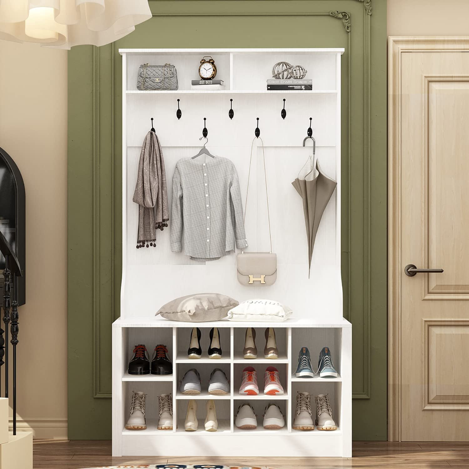 39.4" Wide Entryway Hall Tree with Bench and Storage, 3-in-1 Hall Tree ...