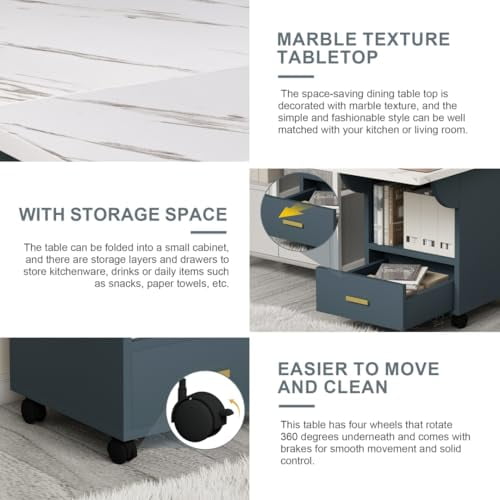 39.4"Wood Folding Dining Table with 4 Wheels,Wood Folding End Table ...