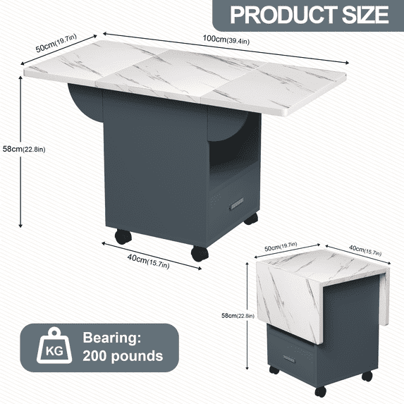 39.4" Wood Folding Dining Table with 4 Wheels, Wood Folding End Table ...