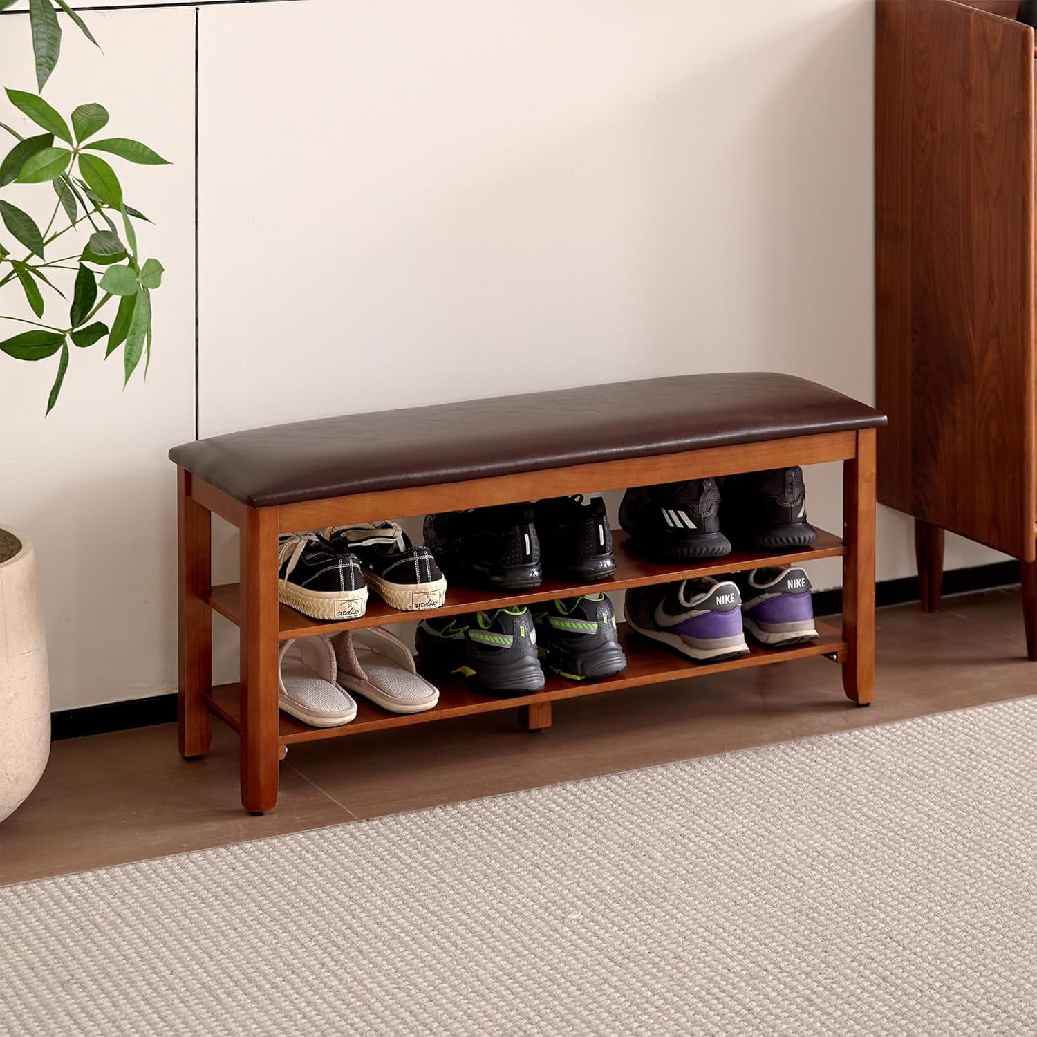 39.4" x 11.8" x 18" Shoe Bench, 2 Tiers Height Adjustable Shoe Storage ...
