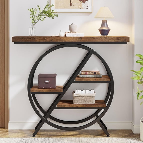 39.4 in. Rectangle Brown Wood Farmhouse Behind Sofa Entryway 4-Tier ...