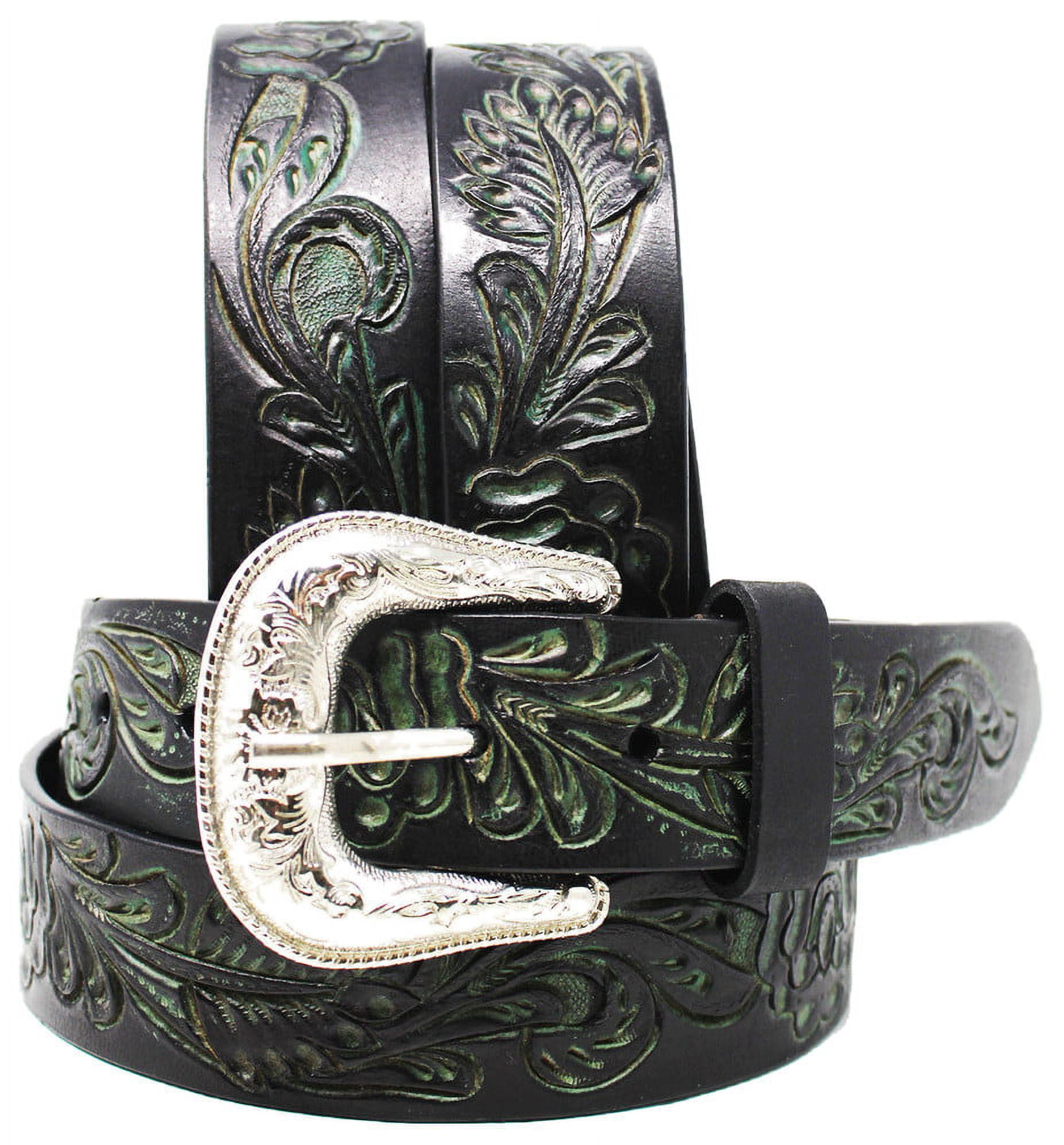 39-40 Men's 1-1/2" Wide Brown Leather Floral Tooled Casual Jean Belt ...