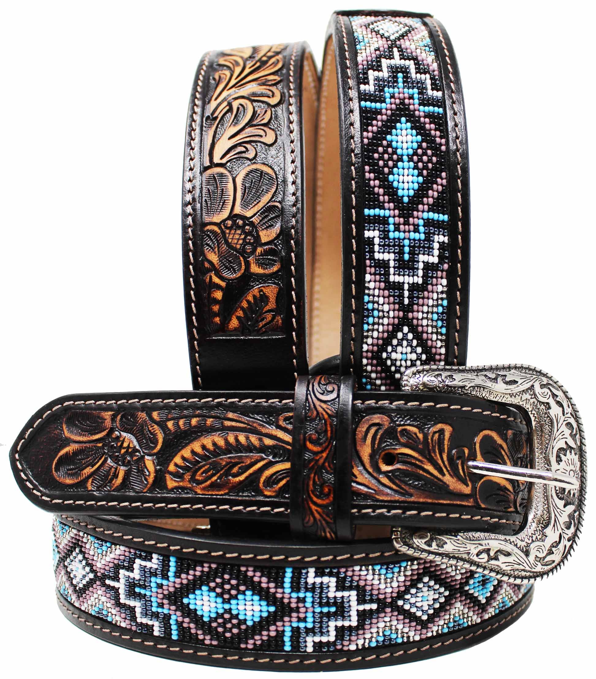 39-40 Men's 1-1/2" Wide Tan Leather Floral Tooled Casual Jean Belt ...
