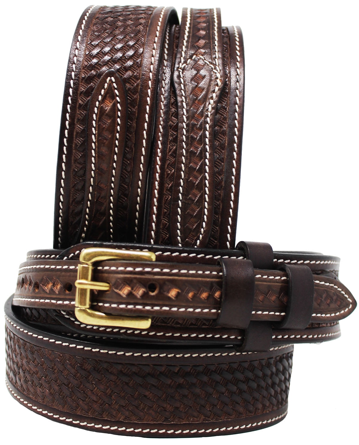 39-40 Men's Leather Basket Weave Tooled Casual Jean Ranger Belt Brown ...