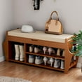 39.4in Shoe Bench with 2 Side Holder, 3 Tier Bamboo Entryway Bench with ...