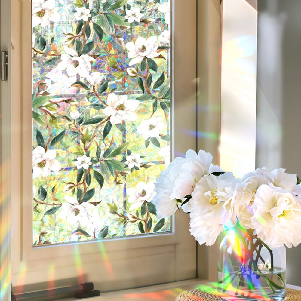 39.4x16.9 Inch Leaf Flower Window Privacy Film 3D Plastic Rainbow Non ...