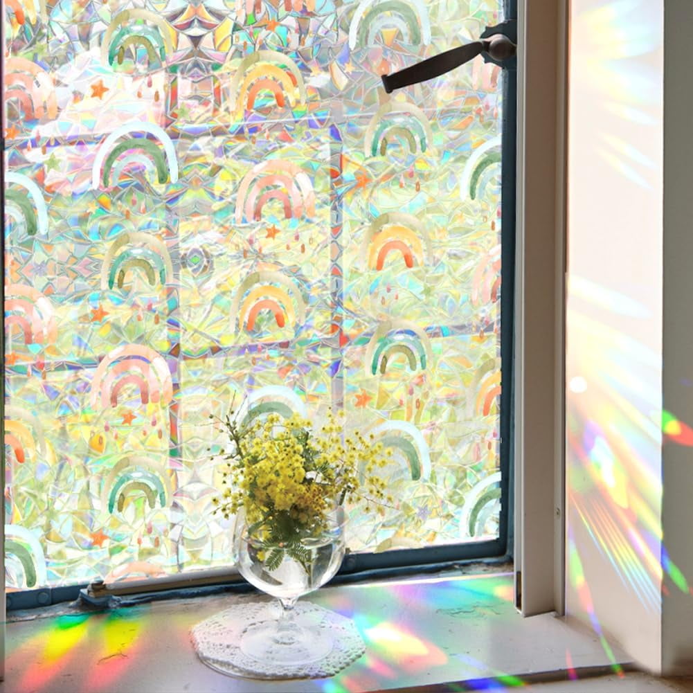39.4x16.9 Inch Prism Window Privacy Cling Rainbow Colorful Star Glass ...