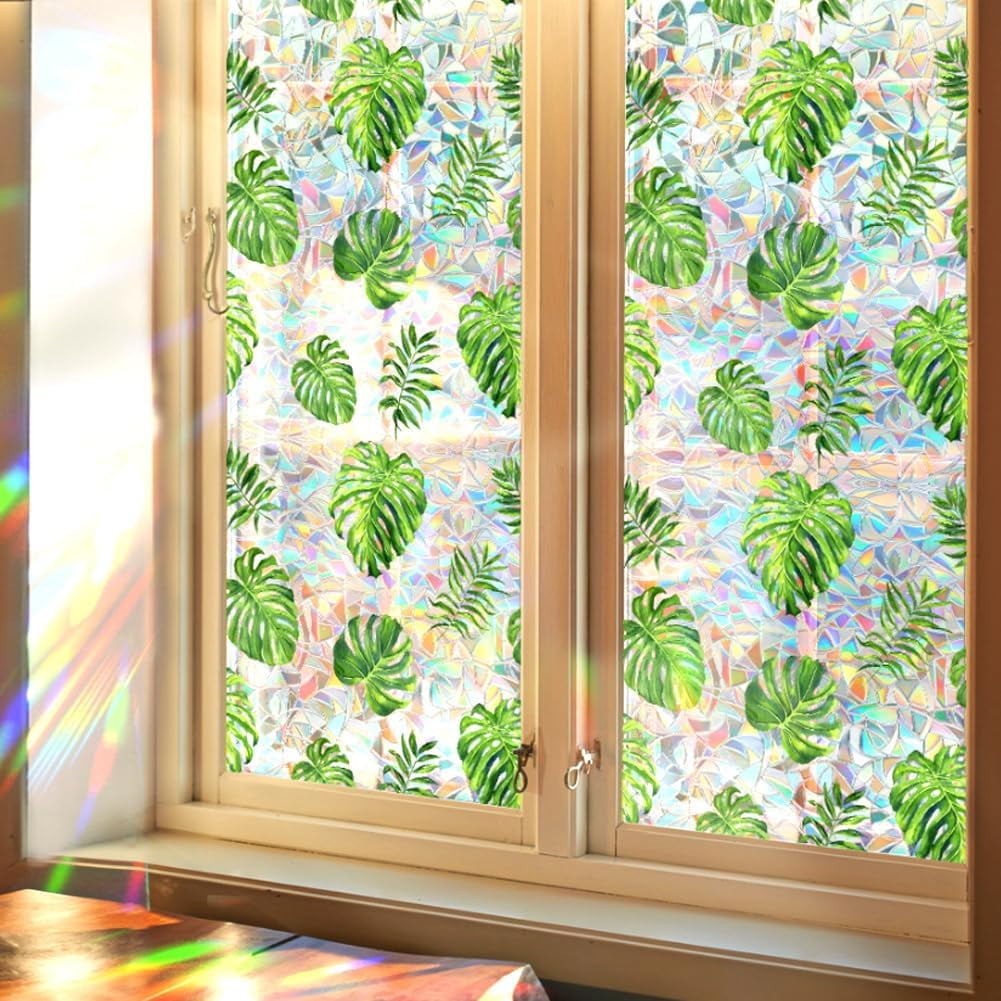 39.4x16.9 Inch Rainbow Static Window Privacy Film 3D Green Palm Leaves ...