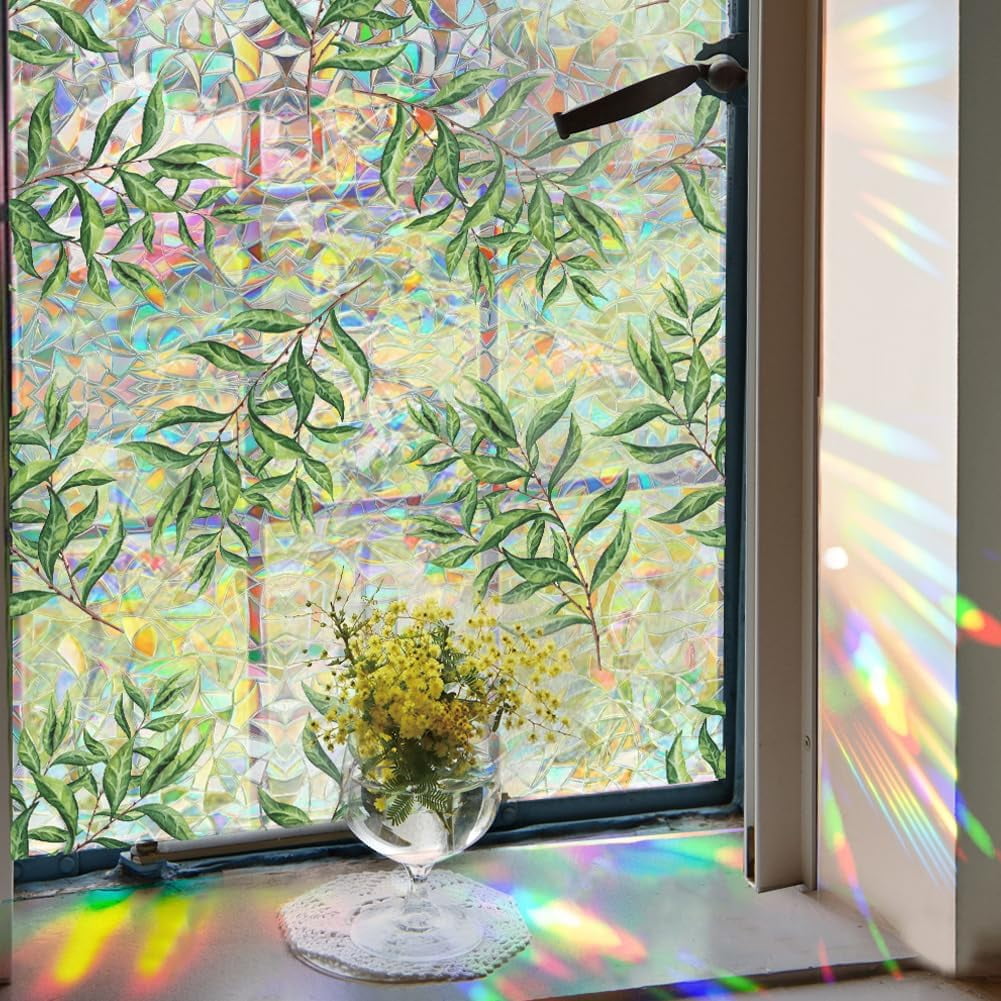39.4x17 Inch Botanical Leaves Stained Window Glass Privacy Film 3D ...