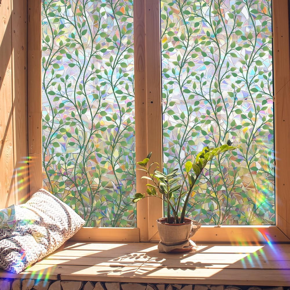 39.4x17 Inch Plant Leaves Rainbow Window Privacy Film 3D Frosted ...
