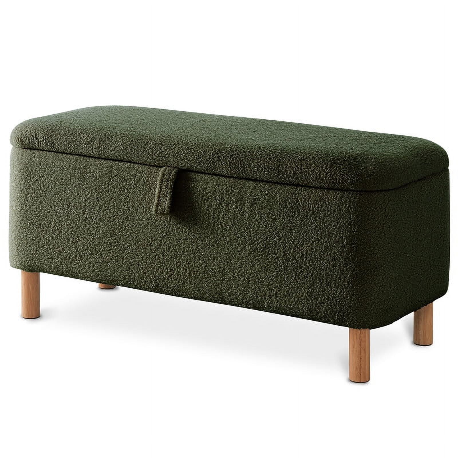 Othniel 39.5'' Green Boucle Storage Bench with Wood Legs for Bedroom ...
