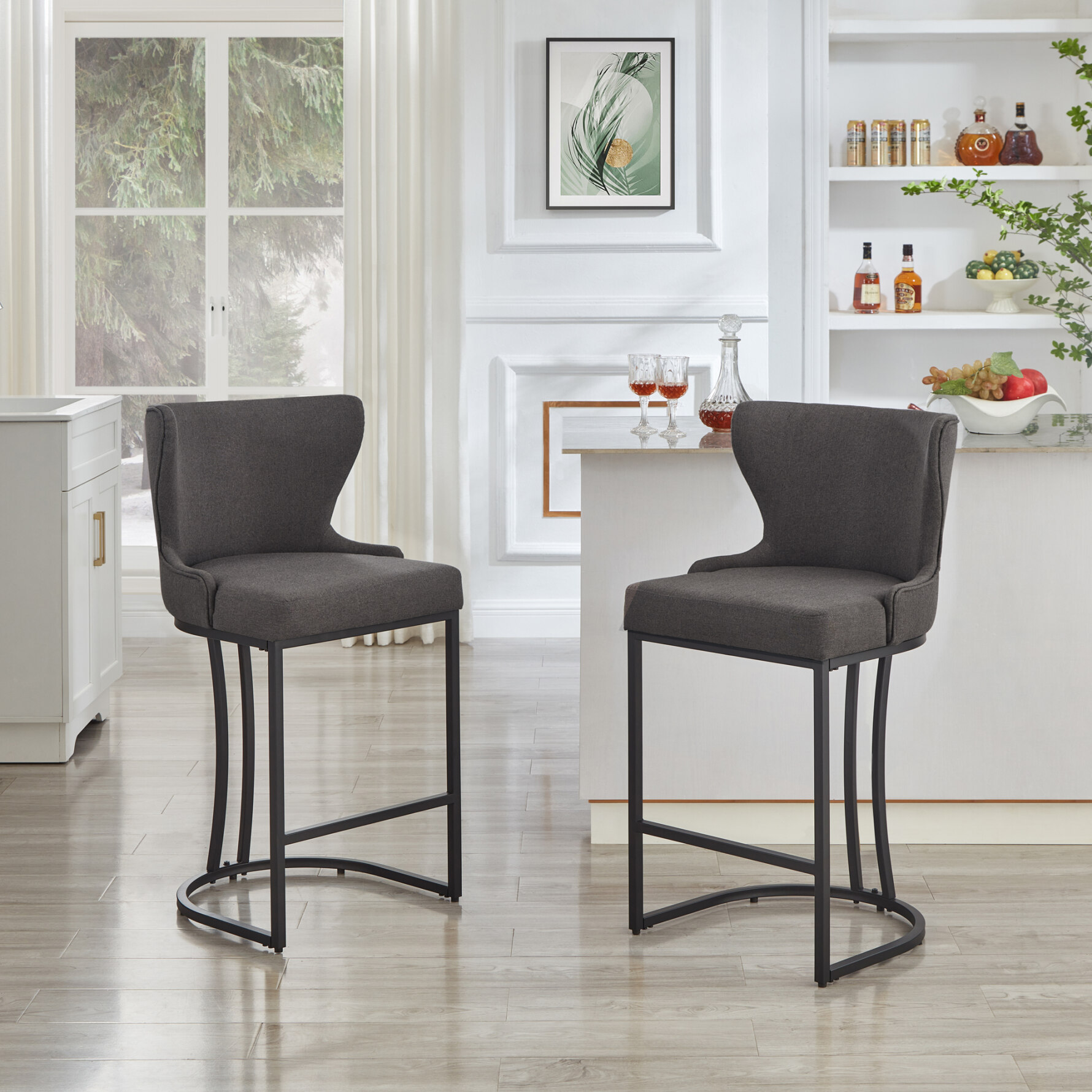 39.5"H Counter Height Bar Stools Set of 2, Modern Counter Stools with ...
