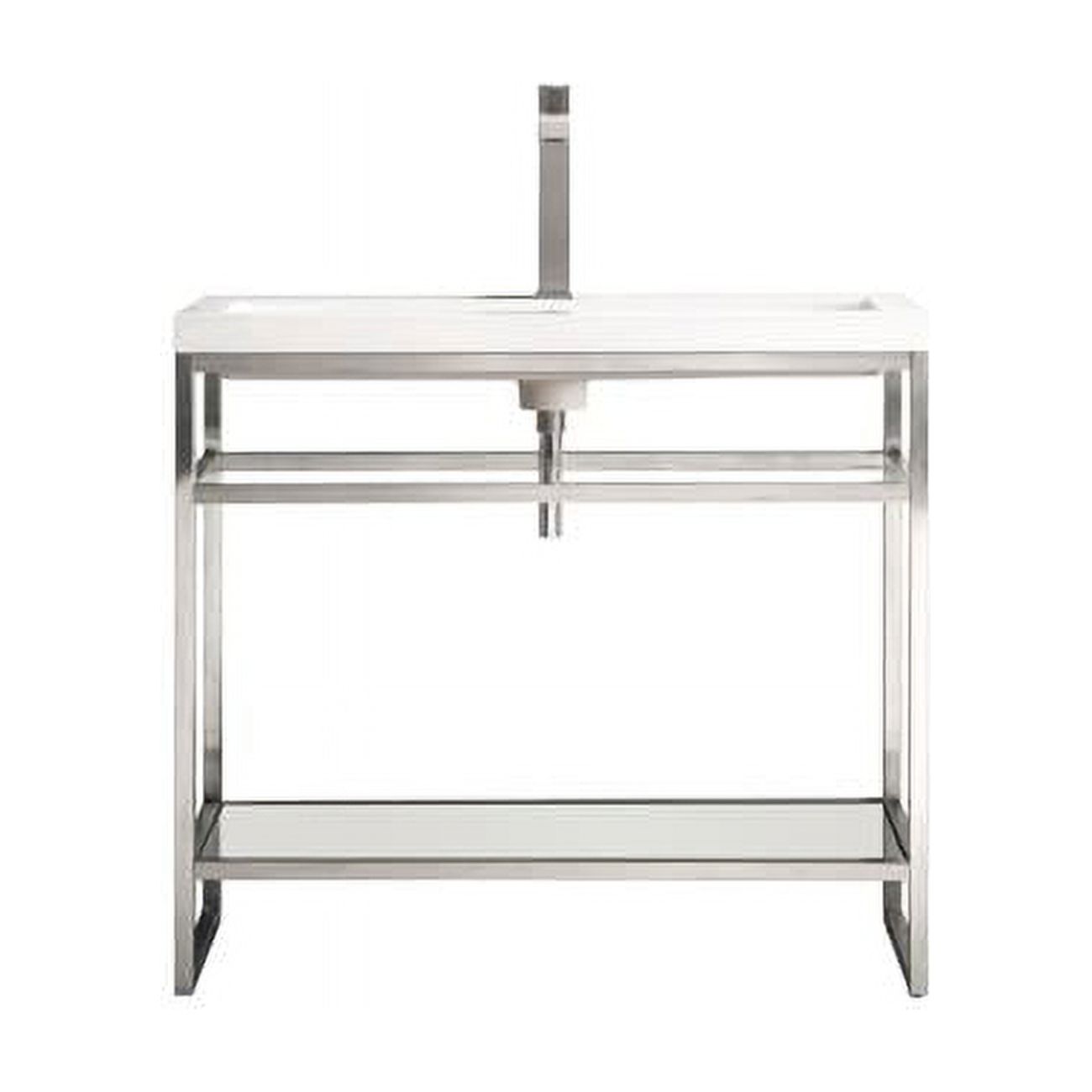39.5 in. Boston Stainless Steel Sink Console with White Glossy Resin ...