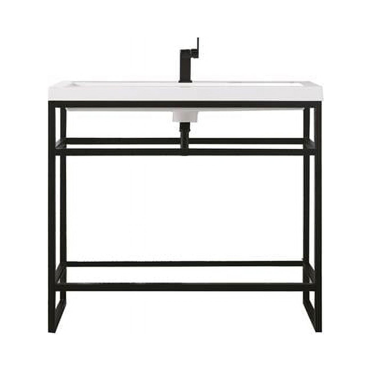 39.5 in. Boston Stainless Steel Sink Console with White Glossy Resin ...