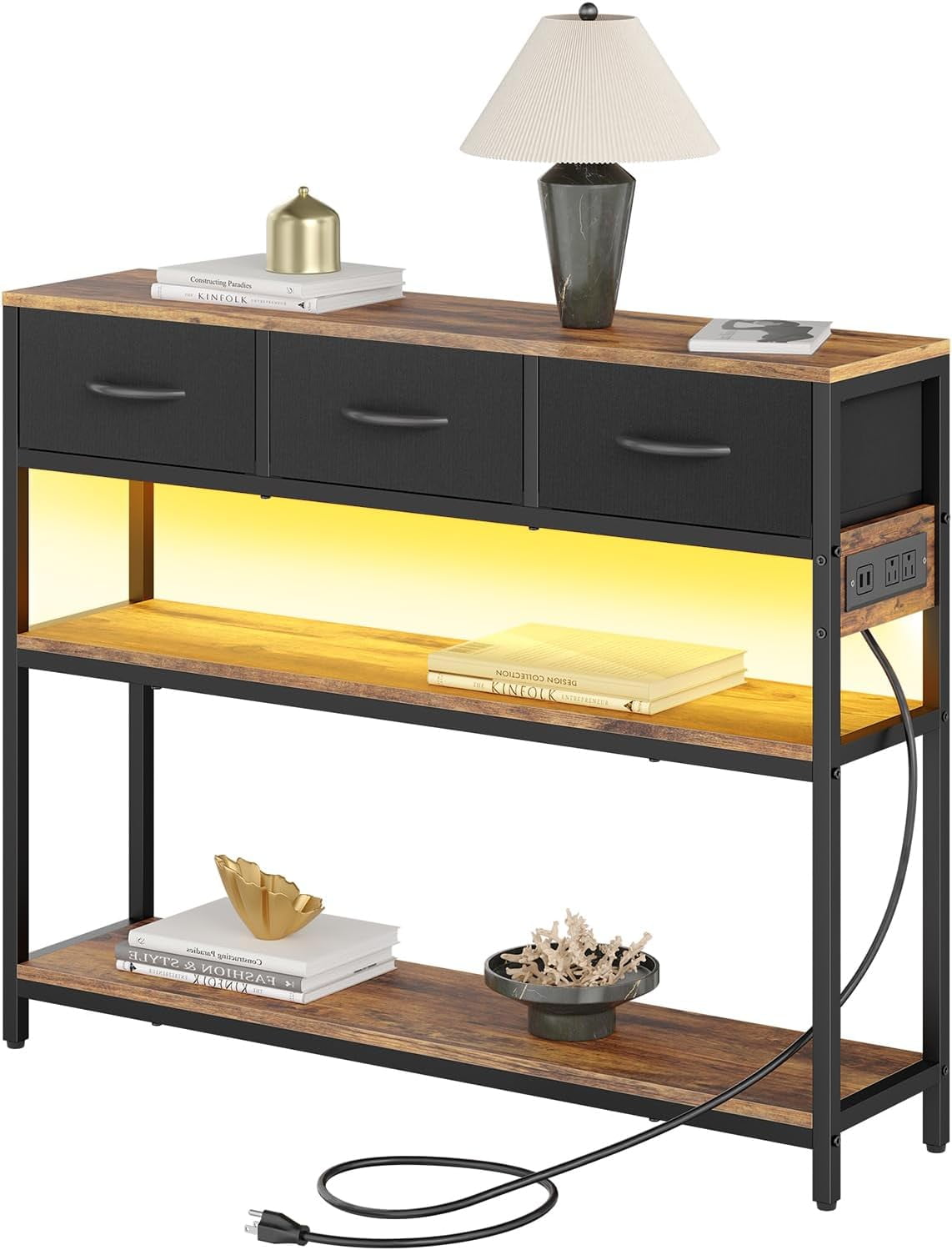 39.5 inch Entryway Table with Power Outlets, Console Table with 3 ...