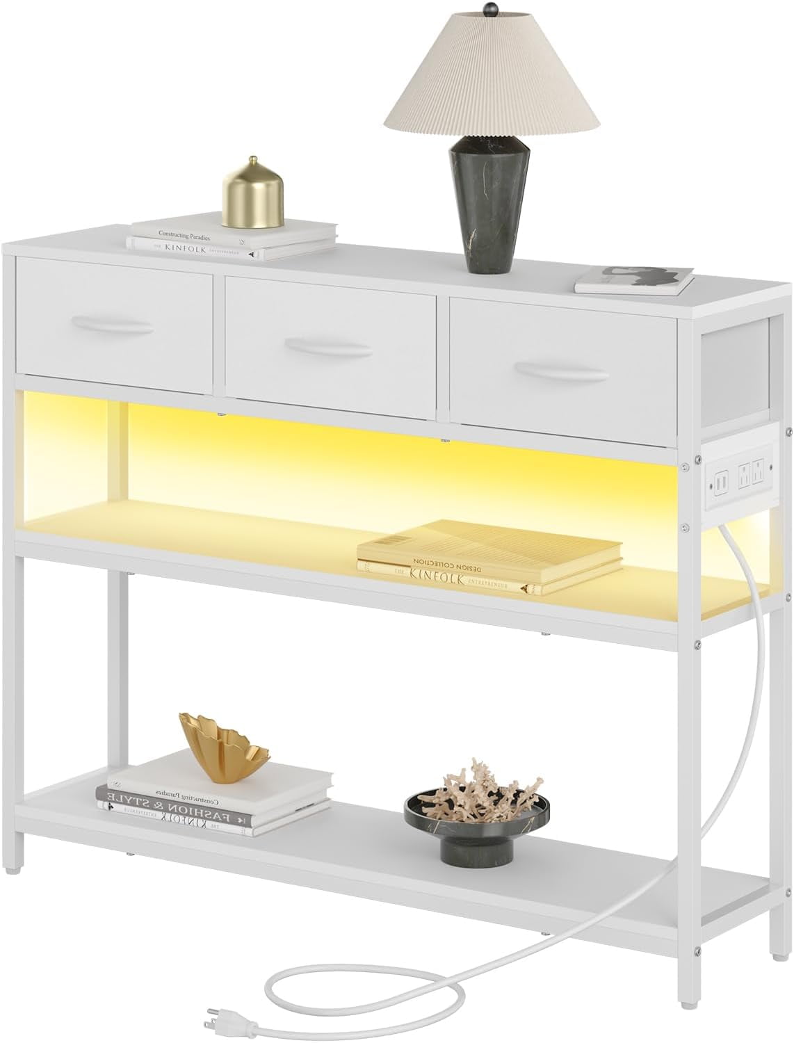 39.5 inch Entryway Table with Power Outlets, Console Table with 3 ...