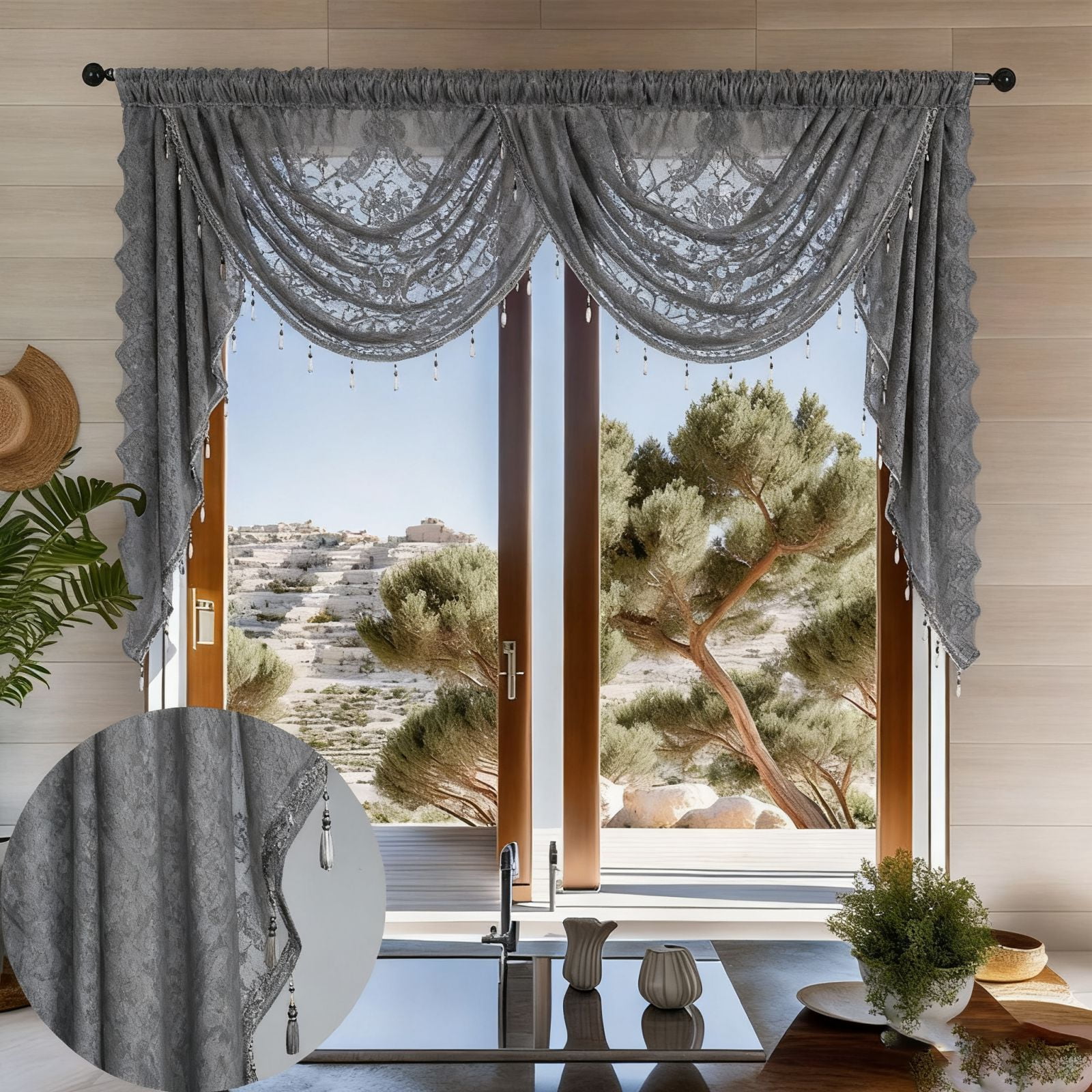 39/59/98Inch Butterfly Pull Tie Lace Curtains, No Punch Required Rod ...
