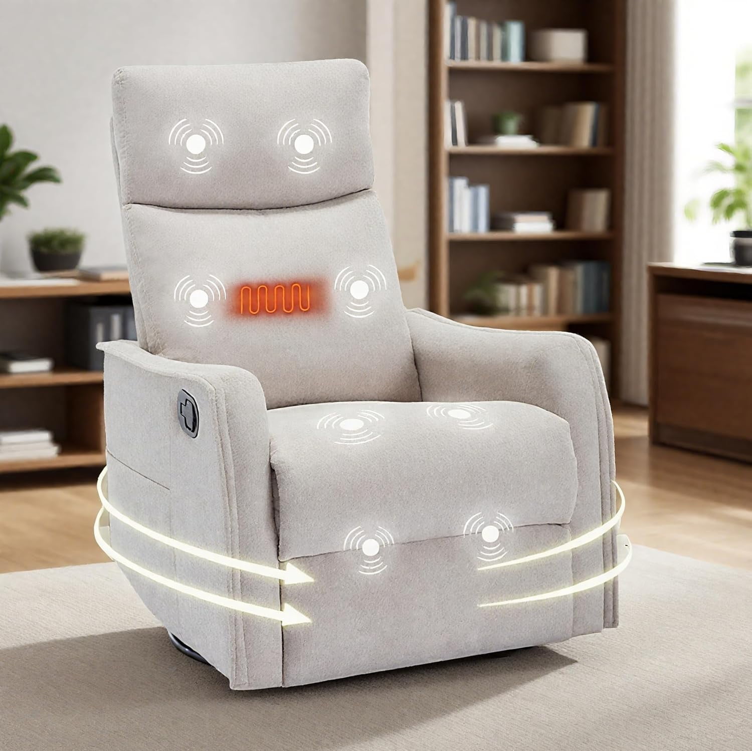 39.7" Innovative Heat Massage Sofa Chair, 360° Swivel Rocking Armchair ...