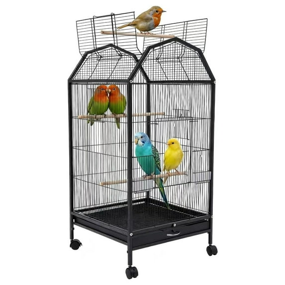 39.9'' Iron Parakeet Cage, Pet Flight Cages with Rolling Stand for ...