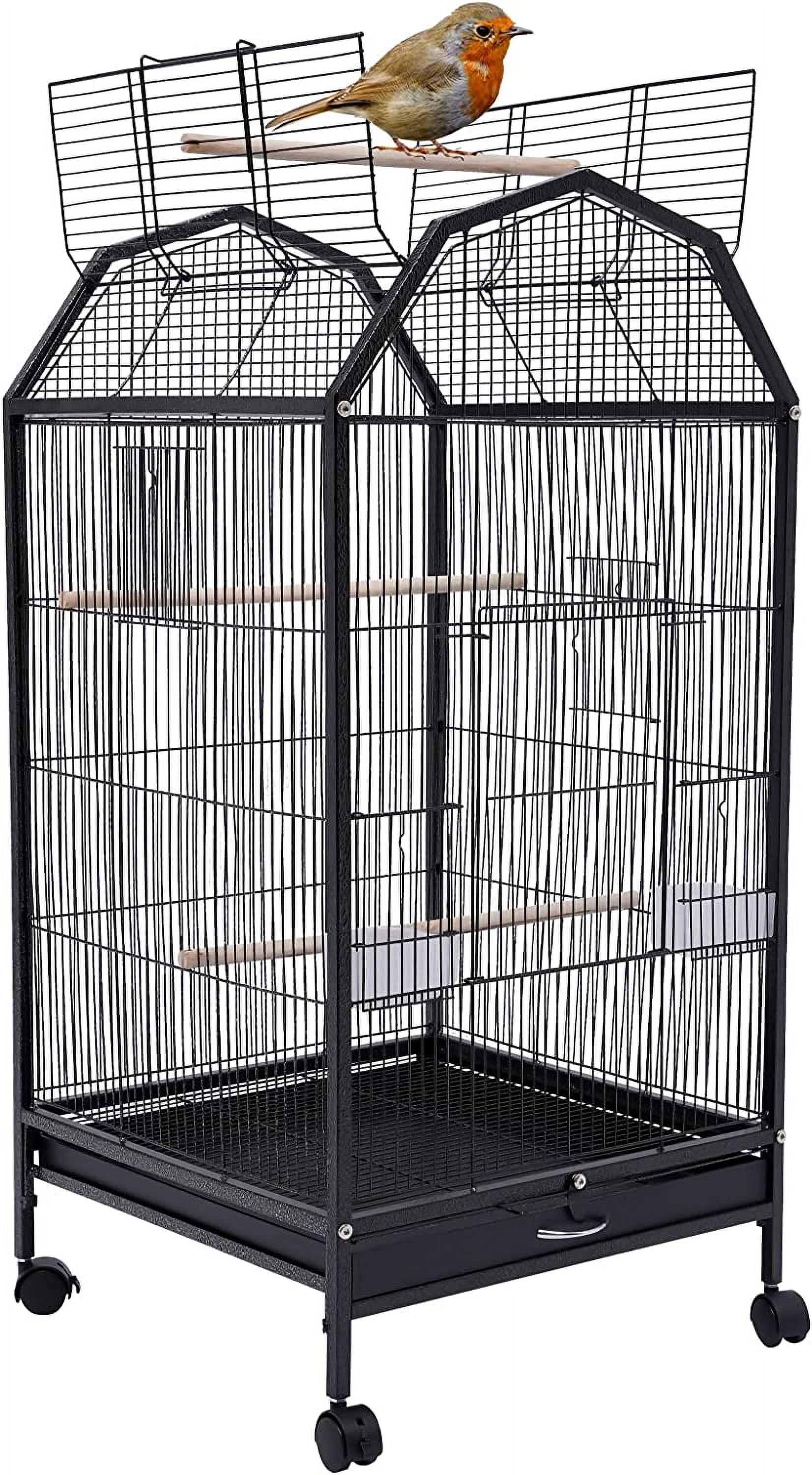 39.9" Wrought Iron Bird Cages, W/Play Open Top & Stand, for Small Birds ...