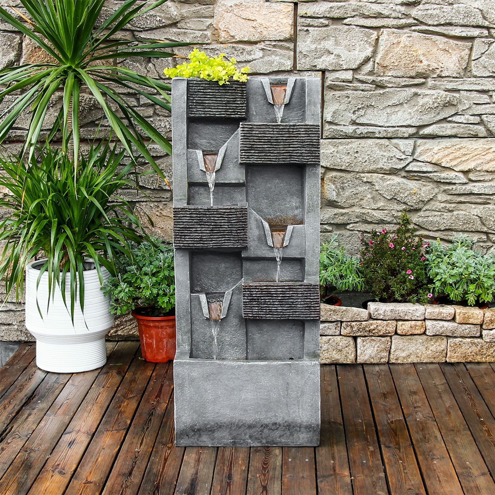 39.96''H Garden Water Fountains Outdoor 5 Tiers Rock Indoor Waterfall ...
