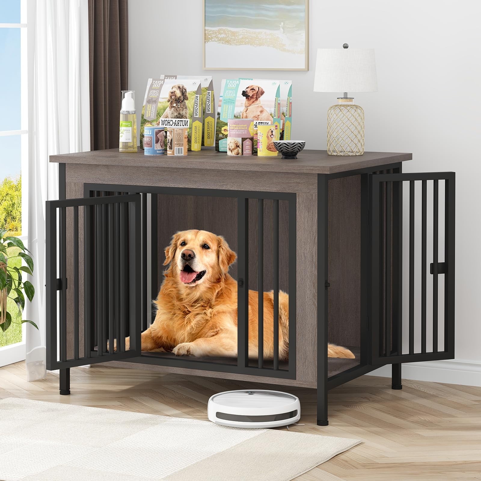 POAO 39.96" L Dog Crate Furniture, Heavy Duty Dog Crates for Large Dogs ...