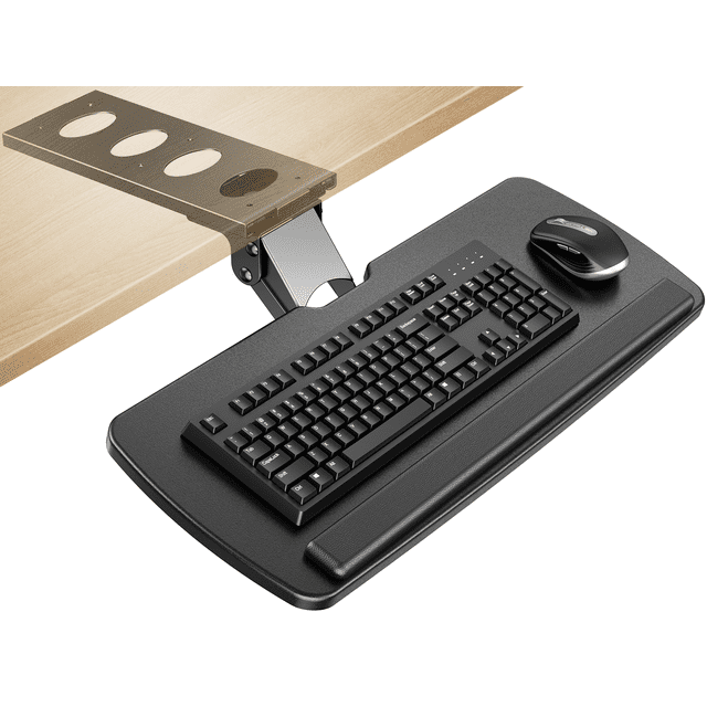 "Black Sliding Keyboard & Mouse Tray, 25"" x 9.8"" Adjustable, Desk ...