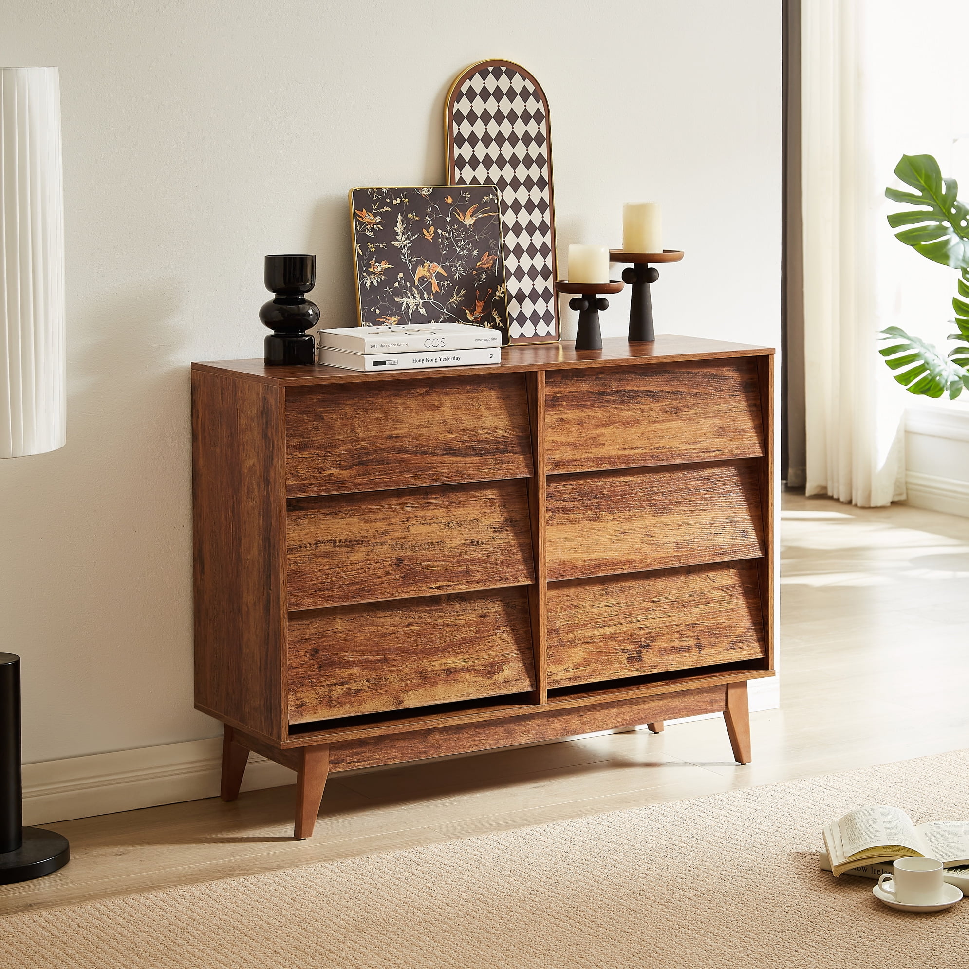 39" Accent Storage Cabinet, Modern Multi-Function Double Dresser with 6 ...