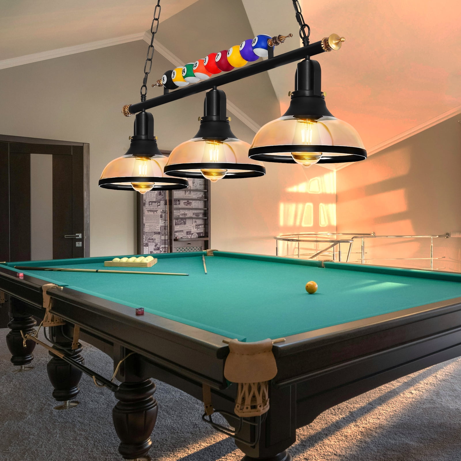39" Ball Design Hanging Pool Table Light Billiard Pendant Lamp w/ 3 ...