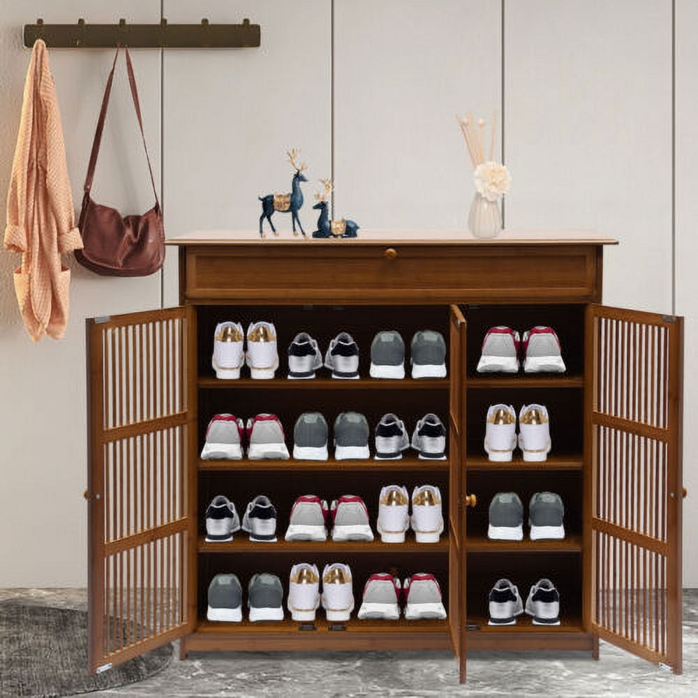 39" Bamboo Shoe Cabinet with Drawer 3-Doors Shoe Cabinet High Heels ...