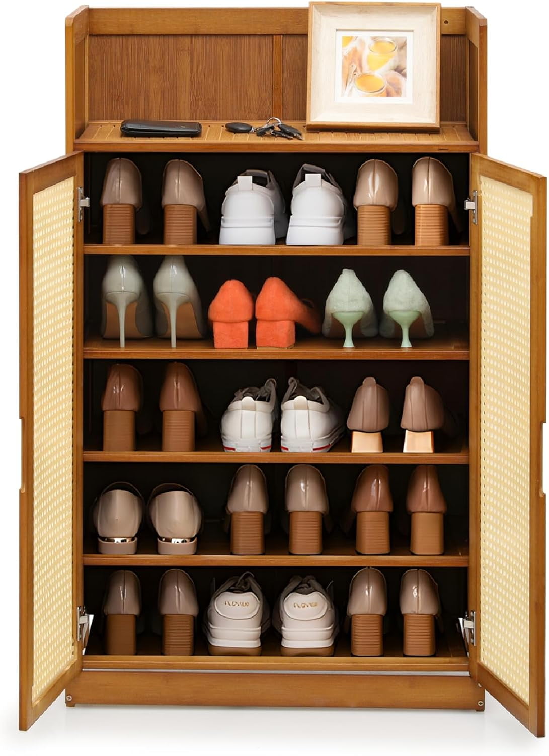 39" Bamboo Shoe Storage Cabinet with Doors, 5-Tiers Shoe Rack ...