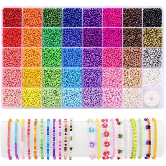 39 Colors 3mm Glass Seed Beads Beading Kit, 9600+ Pcs Bracelet Beads ...