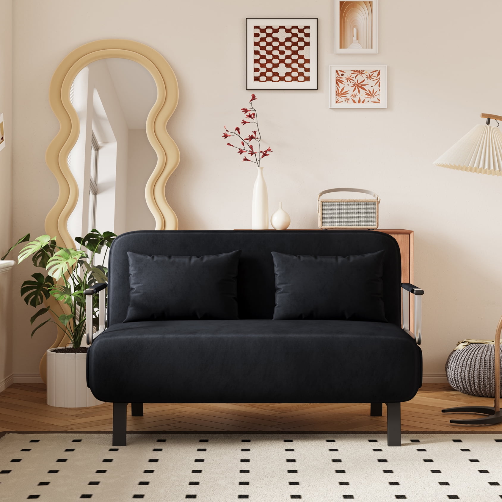 39″ Convertible Chair Bed, Tri-Fold Sofa Bed with Adjustable Backrest ...