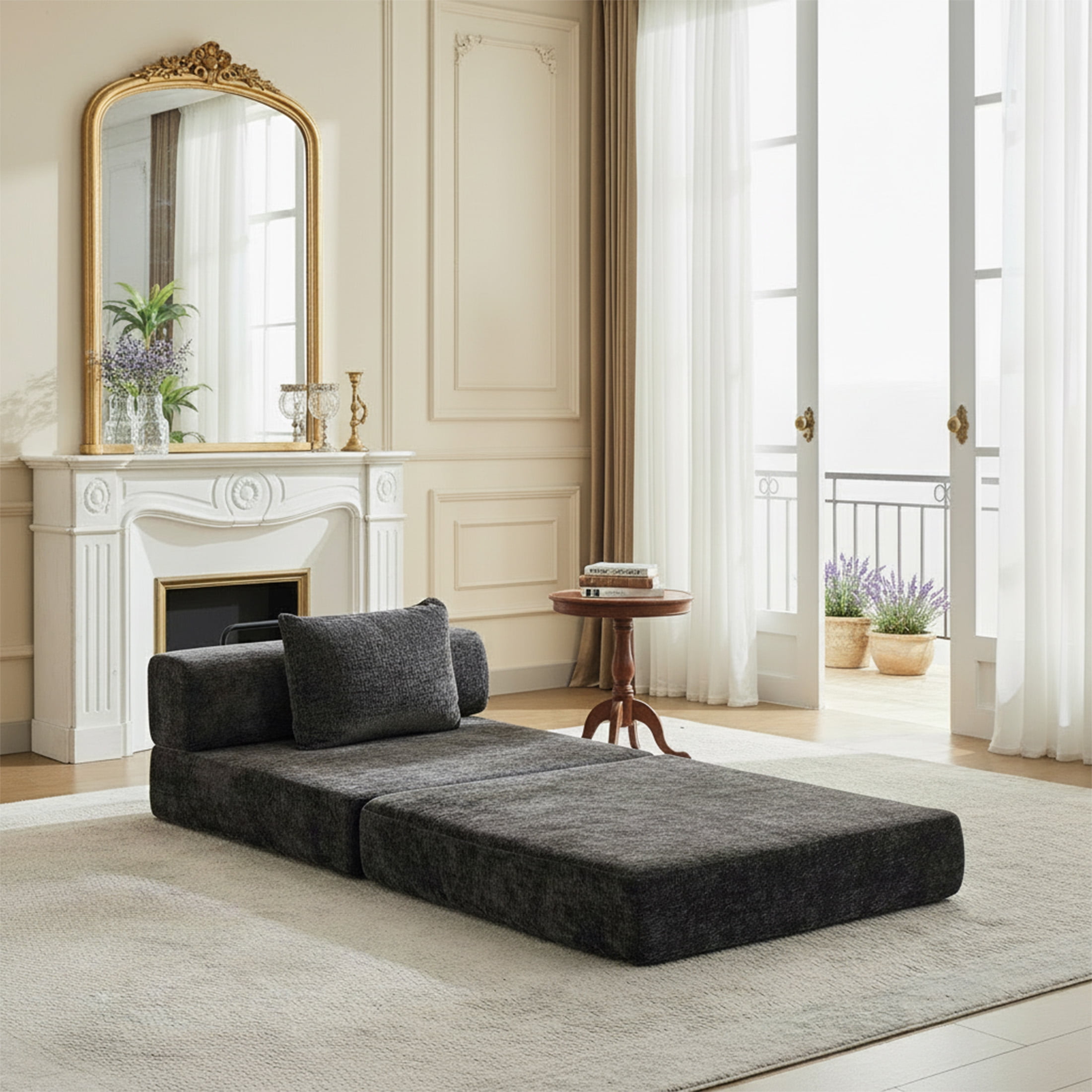 39" Convertible Sofa Bed with Fixed-Shape Frame, Boneless Couch ...