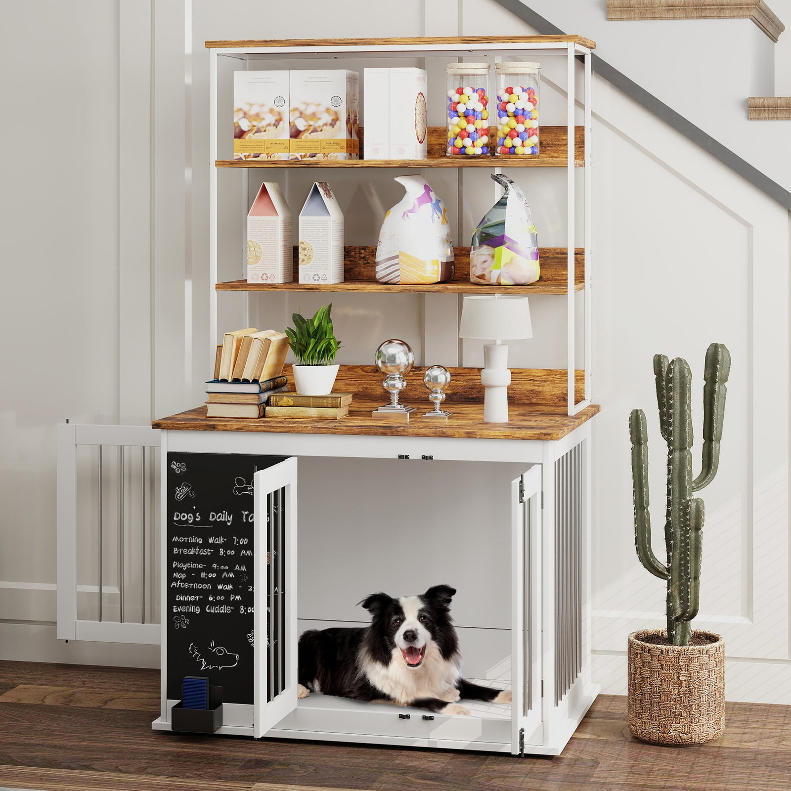 39" Dog Crate Furniture for Lage Dogs w/ Storage Shelf, White - Walmart.com