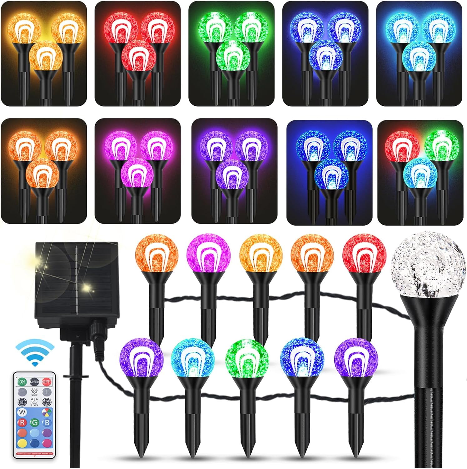 39 FT RGB Solar Lights Outdoor 50 LED 8 Modes Small Globes Bulbs Fairy ...