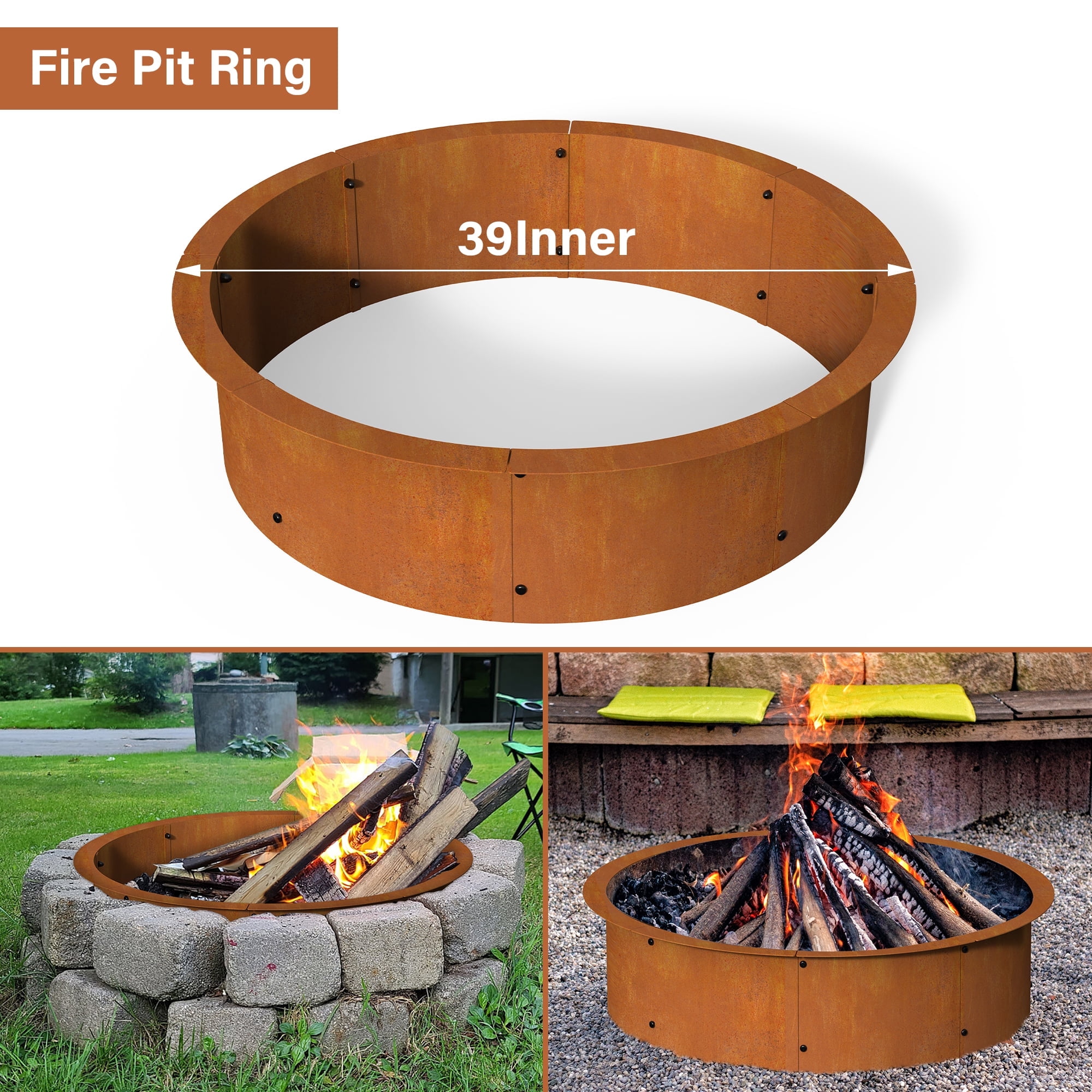 39" Fire Pit Ring for DIY Campfire Wood Burning Round Fire Pit Insert ...