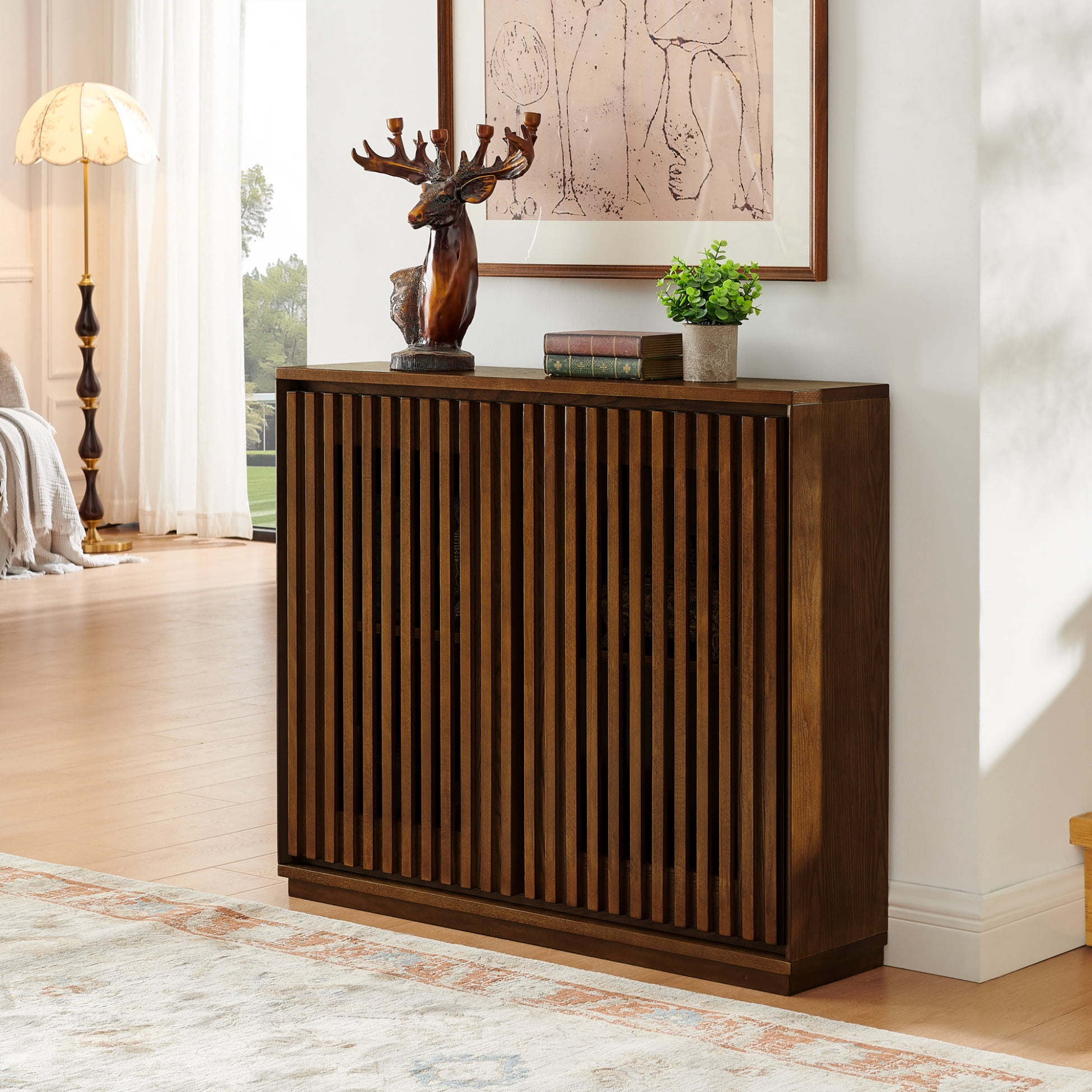 39" Fluted Hollowed-Out Sideboard Buffet Cabinet with 2 Outlet Holes ...