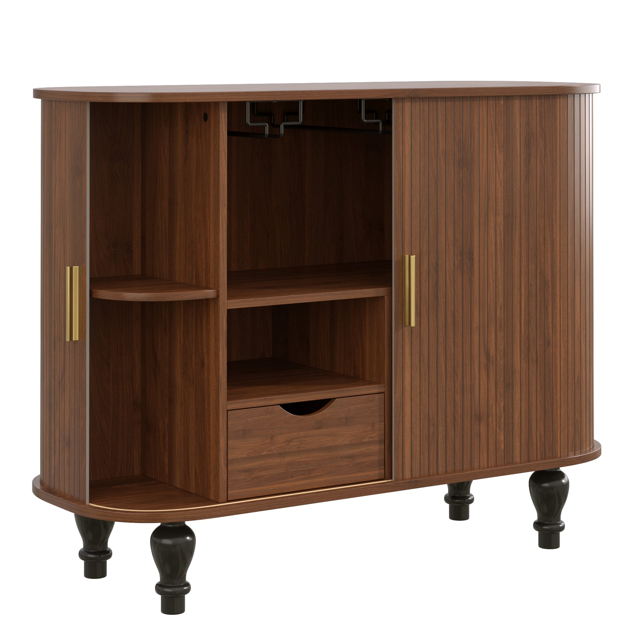 39" Fluted Liquor & Coffee Bar Cabinet with 6 Wine Racks and 3 Glass ...
