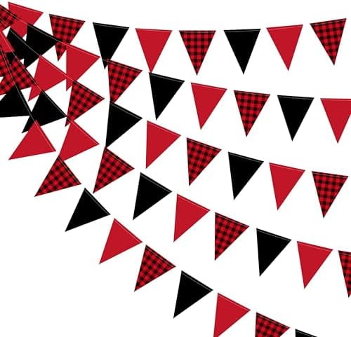 39 Ft Buffalo Plaid Christmas Pennant Banner Black Red Checkered Paper ...