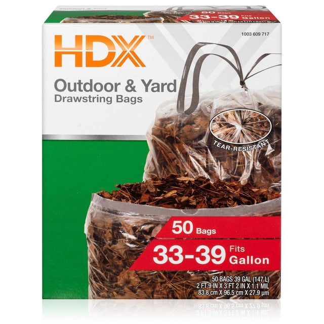 HDX 39 Gallon Large Clear Flex Drawstring Strong Garbage Plastic Bags ...