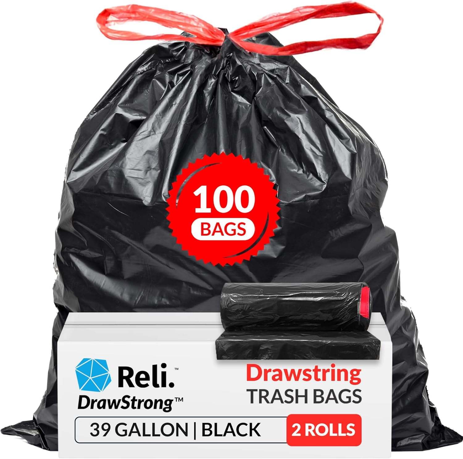 39 Gallon Trash Bags Drawstring (100 Count) Large 39 Gallon Heavy Duty ...