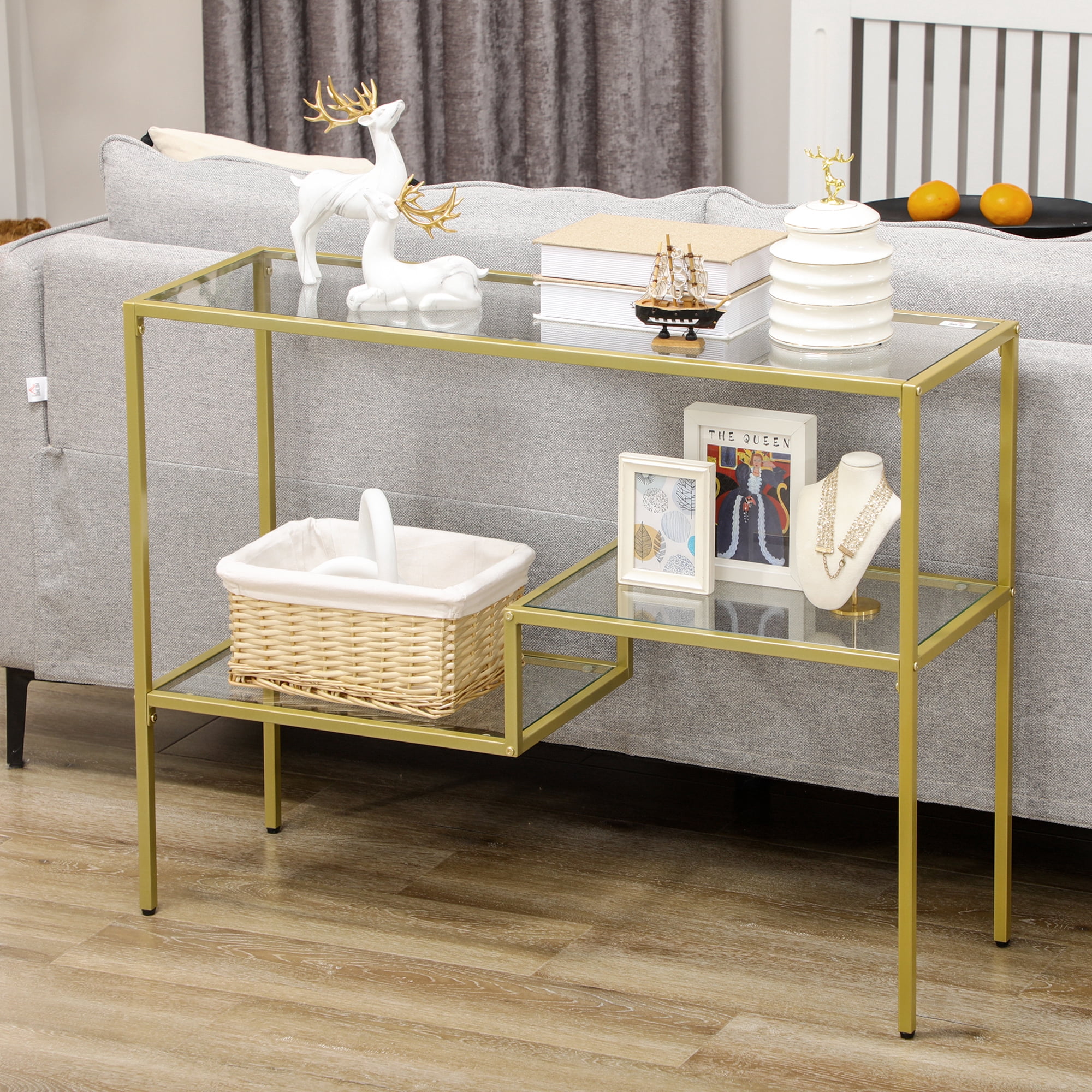 39'' Gold Entryway Console Table, Tempered Glass Behind Sofa Entryway ...