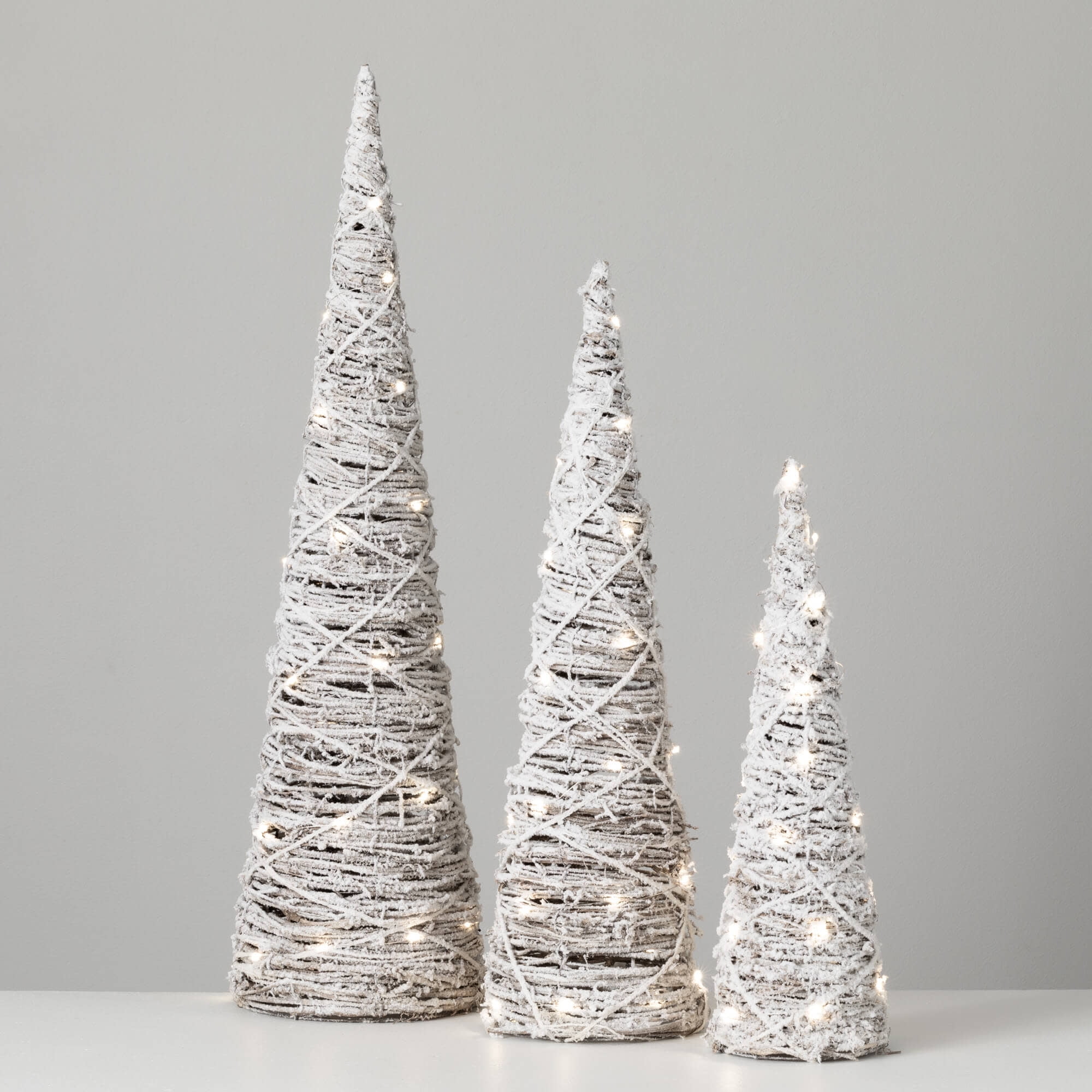 39"H, 31"H & 24"H Sullivans Christmas Lighted Frosted Cone Trees Set of ...