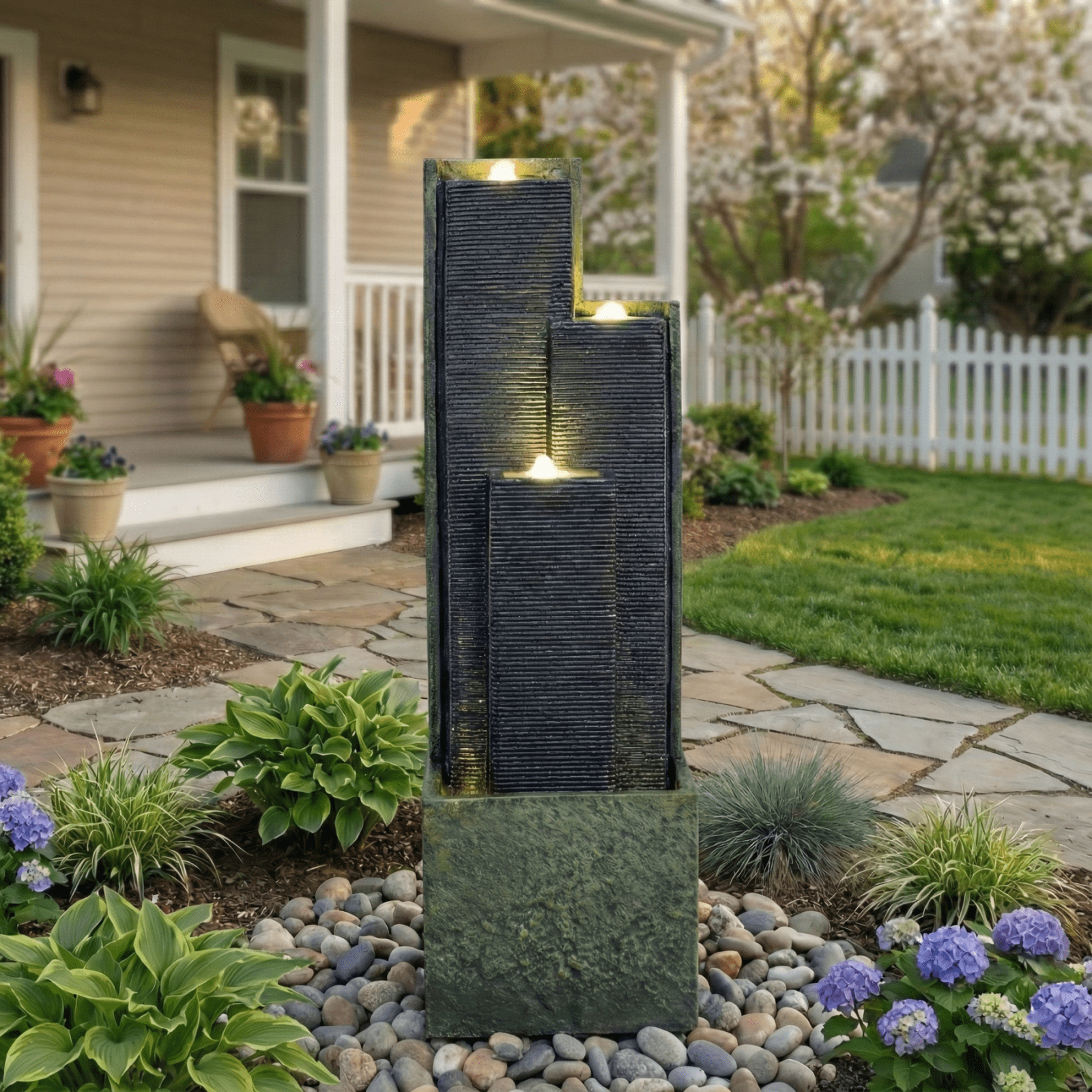39'' H Outdoor Water Fountain Modern Cascading Freestanding Fountain ...